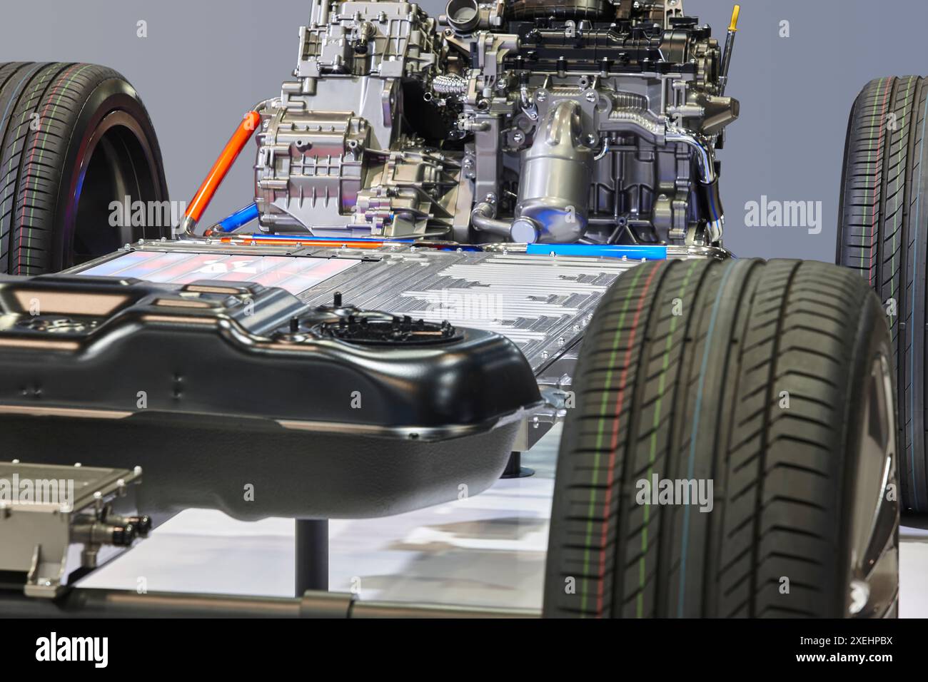 Hybrid vehicle. Battery and combustion engine detail. Renewable energy ...