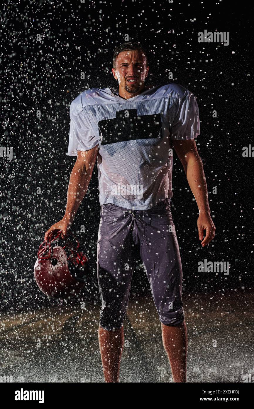 American Football Field: Lonely Athlete Warrior Standing on a Field ...
