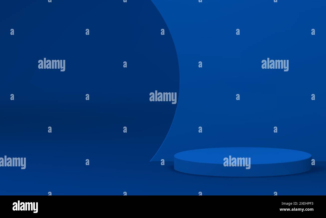 3d podium blue showroom curved wall cylinder basic foundation realistic ...