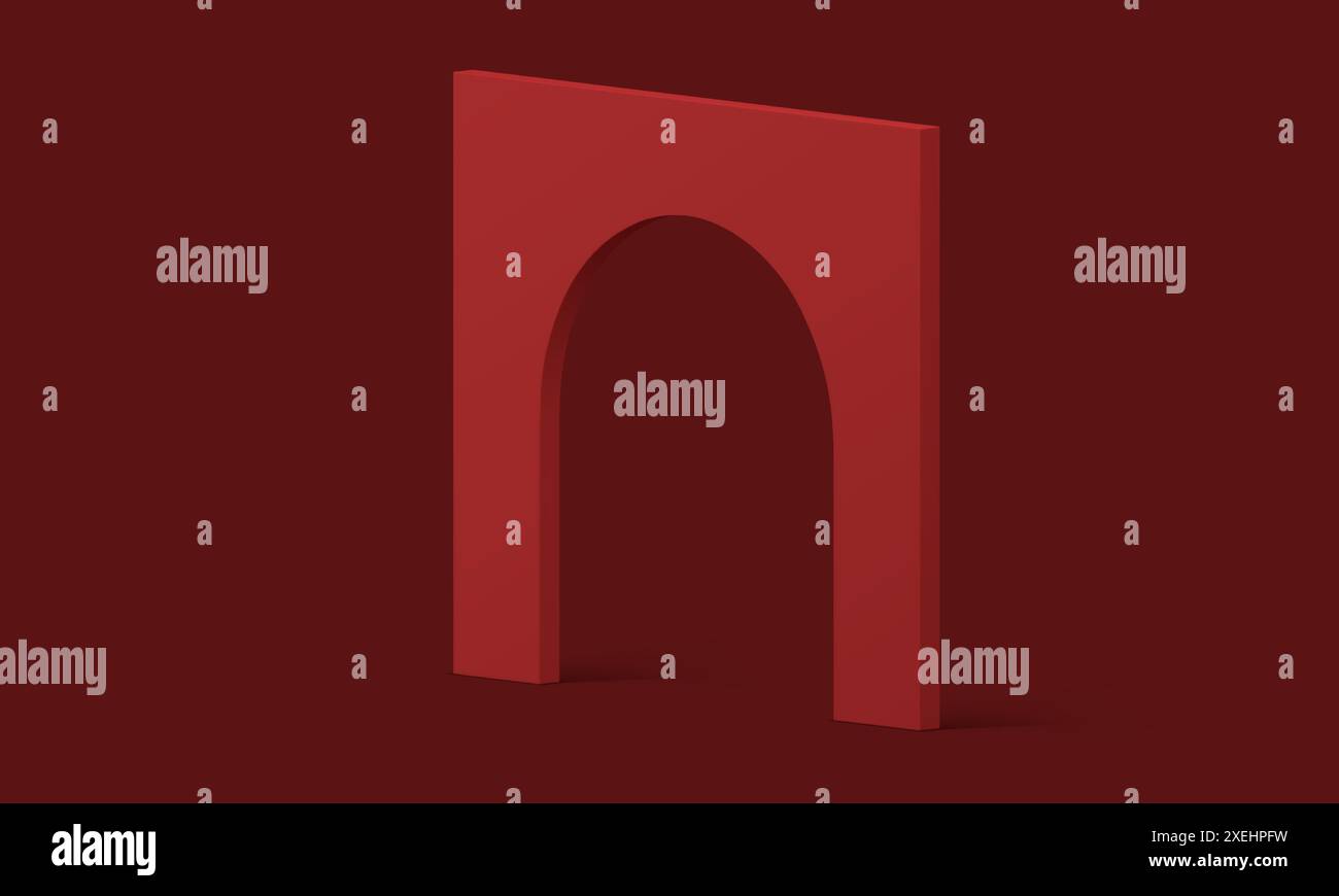 Red 3d archway curved angular construction vertical arc block for ...