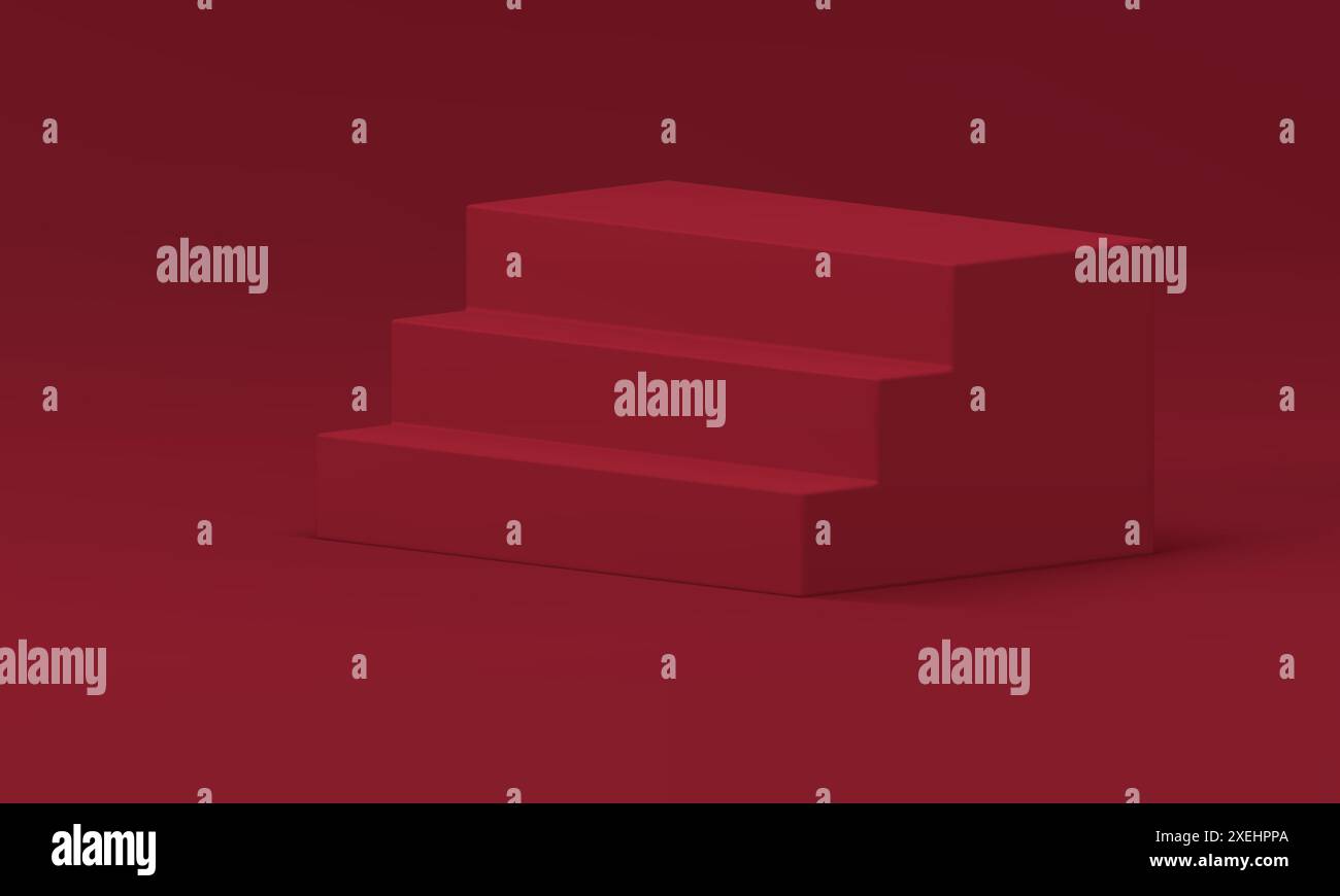 3d red stairway geometric podium basic foundation steps level award ...