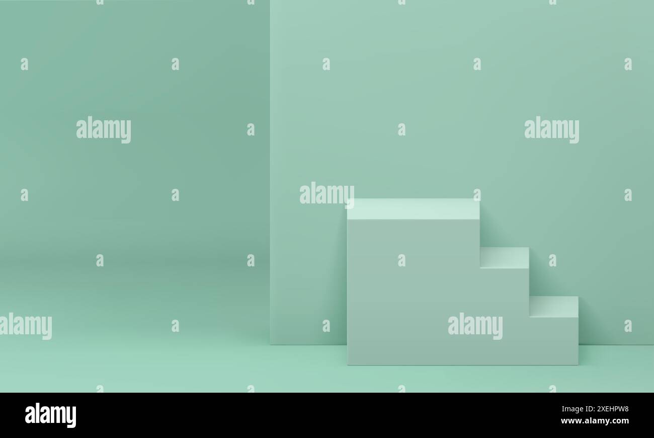 3d stairs green pedestal geometric basic foundation progress ...