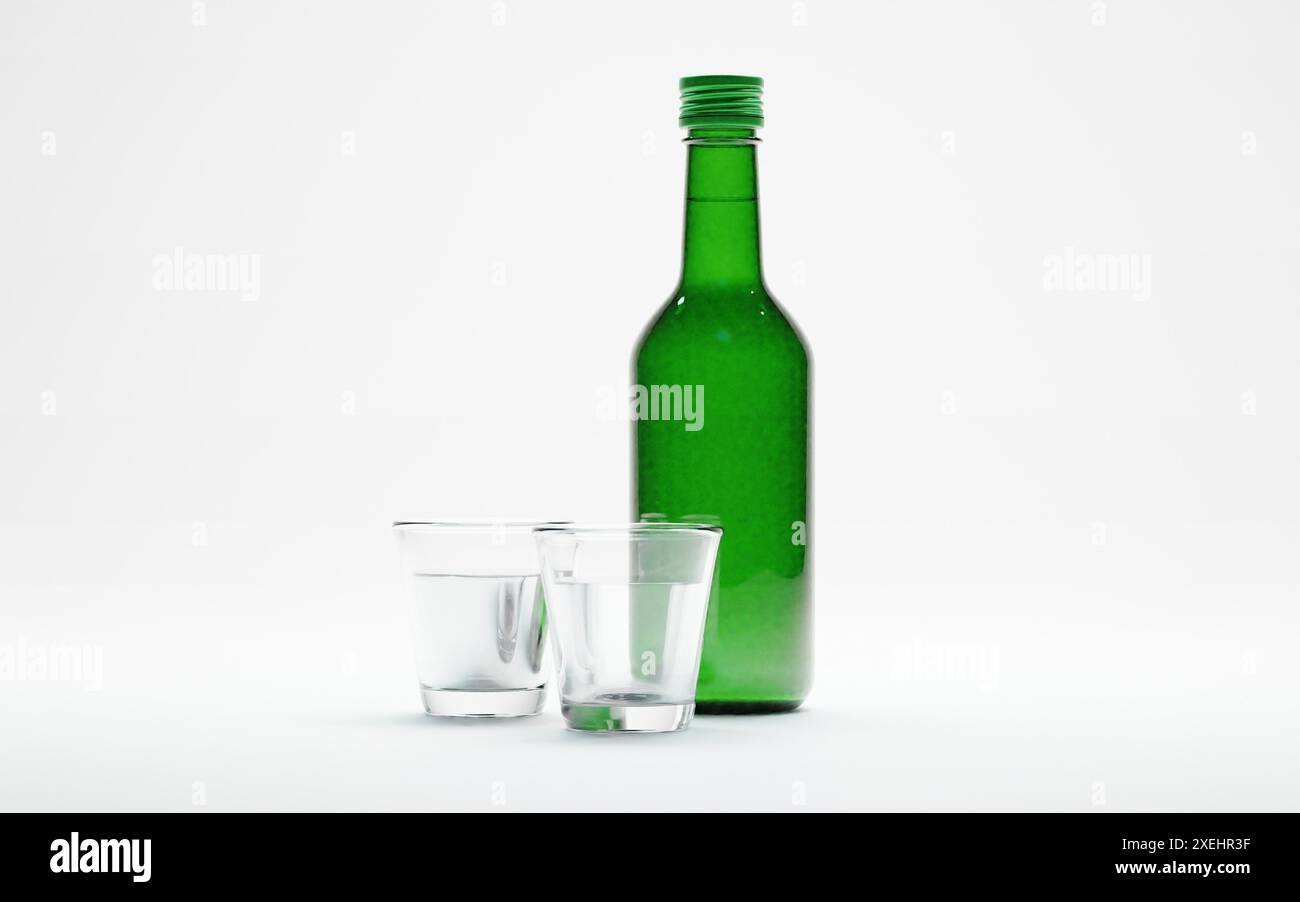 3d render of isolated studio korean soju bottle alcohol beverage and ...