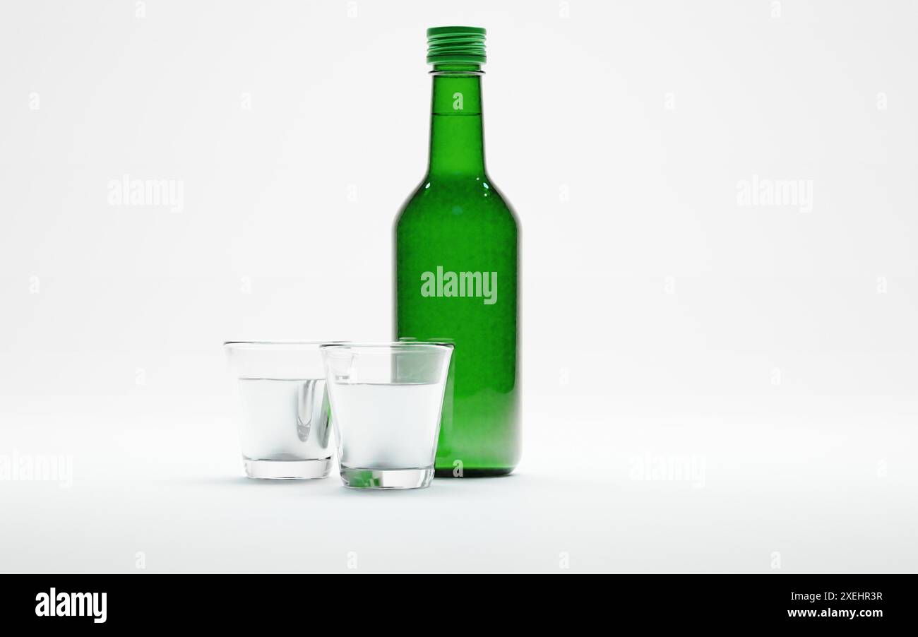3d render of isolated studio korean soju bottle alcohol beverage and ...