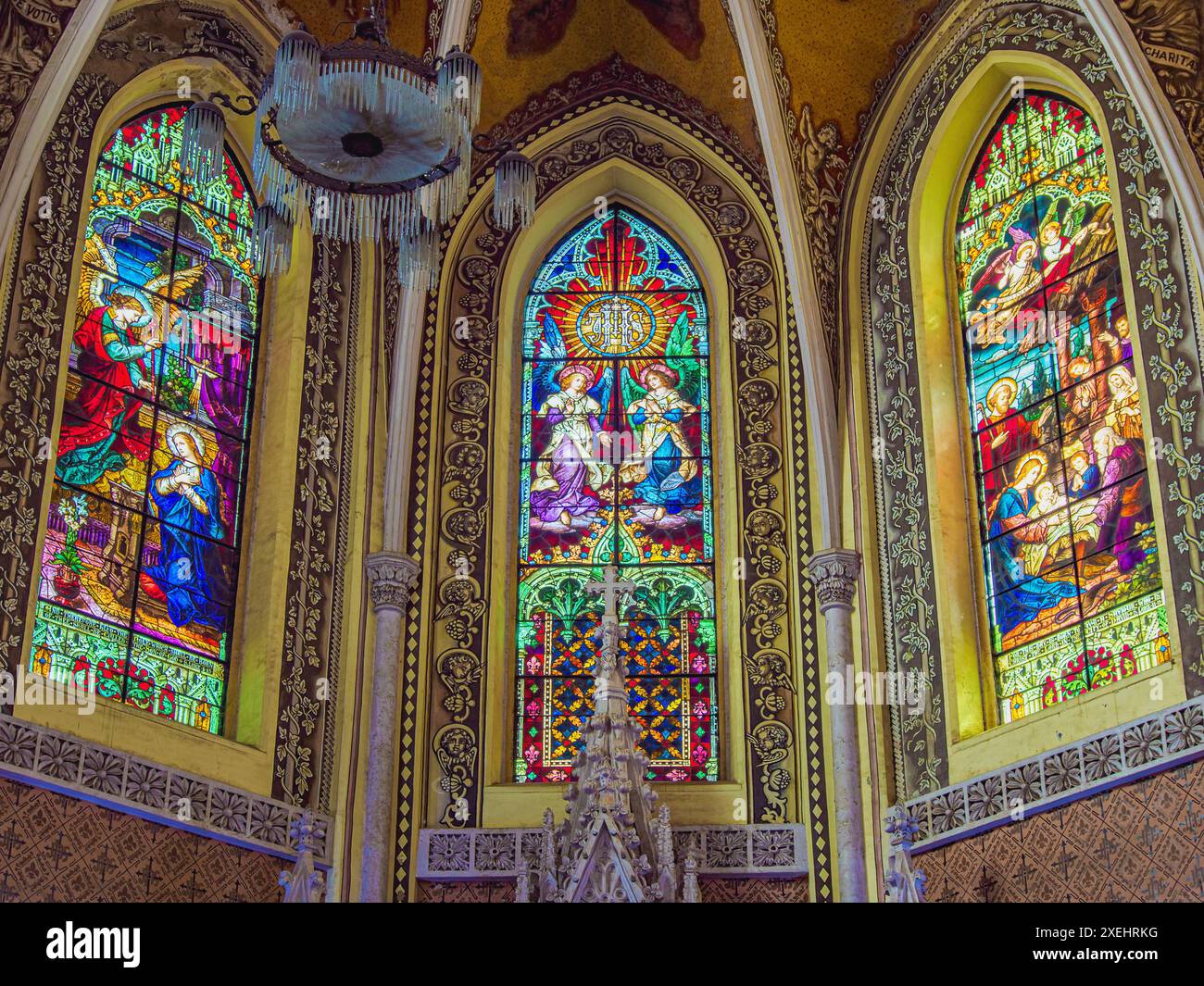 02 01 2024 Vintage Old Art of Stained Glass at Cathedral of the Holy Name,Church Colaba area in ...