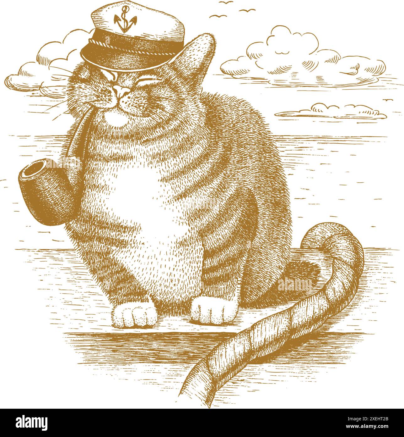 Cat captain drawn by hand Stock Vector Image & Art - Alamy
