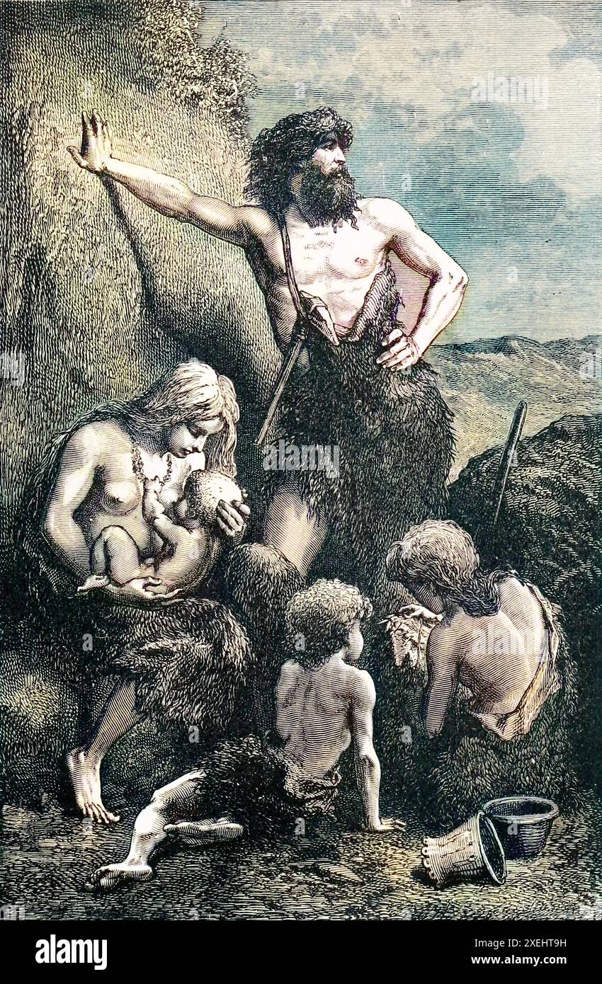 Origin of MANKIND — WHEN AND WHERE? Drawn by Emile Bayard. colorized ...