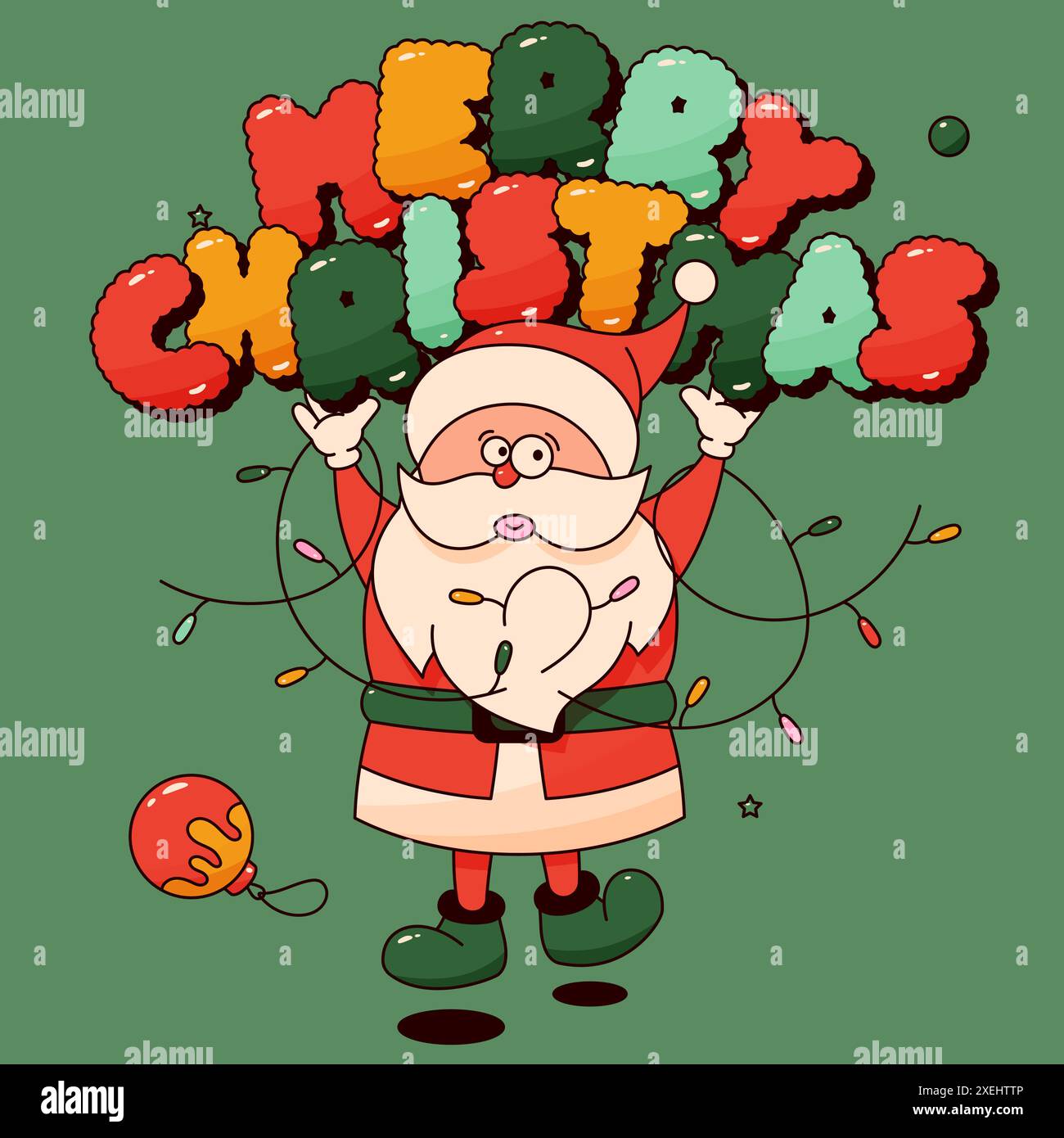Groovy Santa Claus and Merry Christmas letters, garland Stock Vector ...