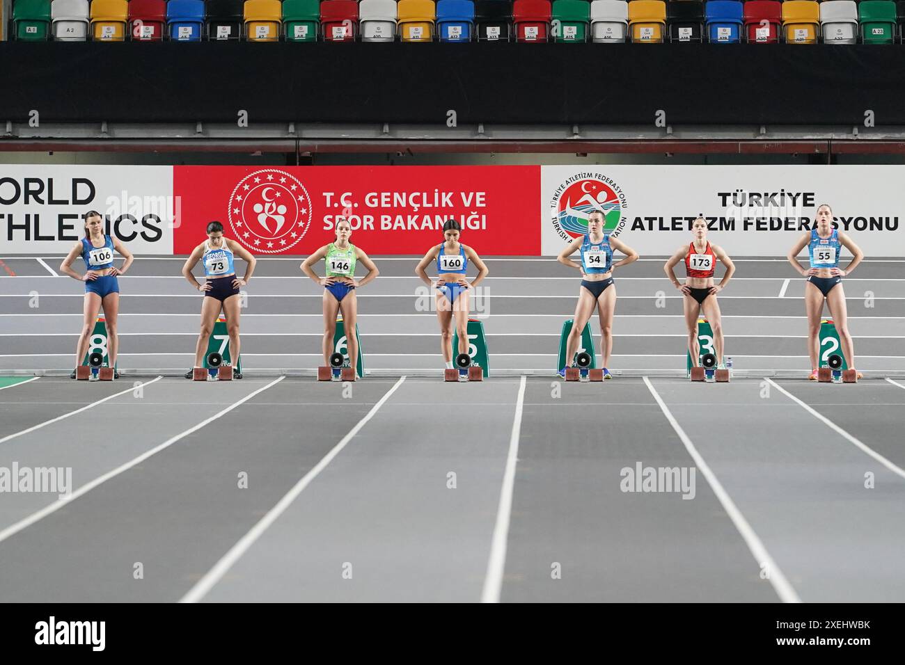 ISTANBUL, TURKIYE - FEBRUARY 10, 2024: Athletes running 60 metres ...