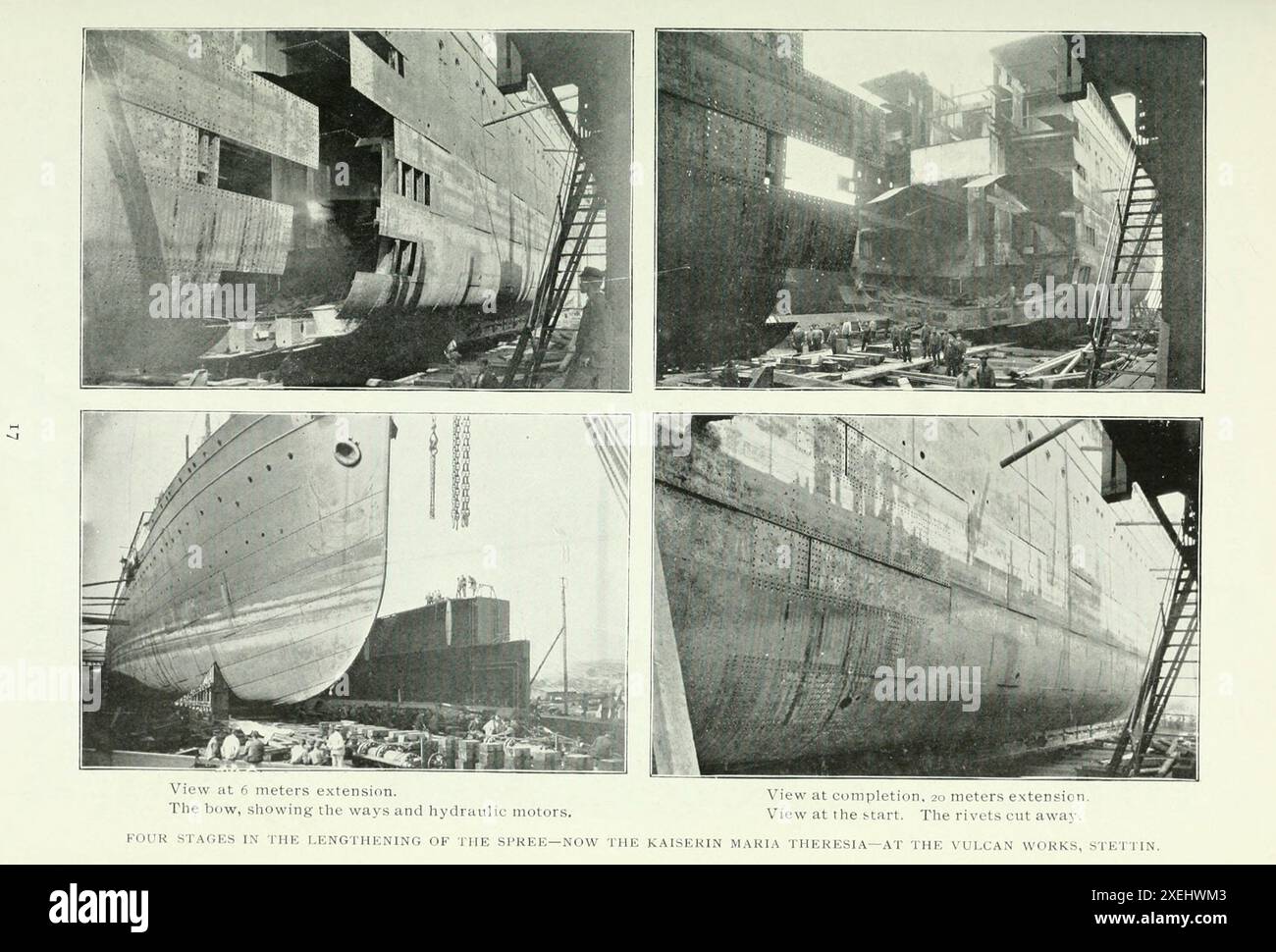 Four stages in the lengthening of the Spree, now the Kaiserin Maria Theresia at the Vulcan Works ...