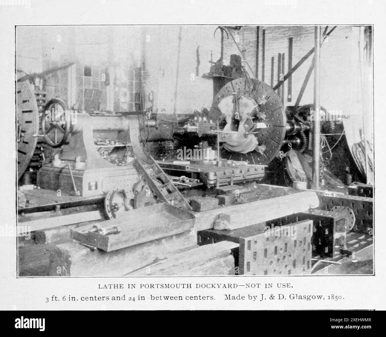 LATHE IN PORTSMOUTH DOCKYARD - NOT IN USE. 3 ft. 6 in. centers and 24 ...