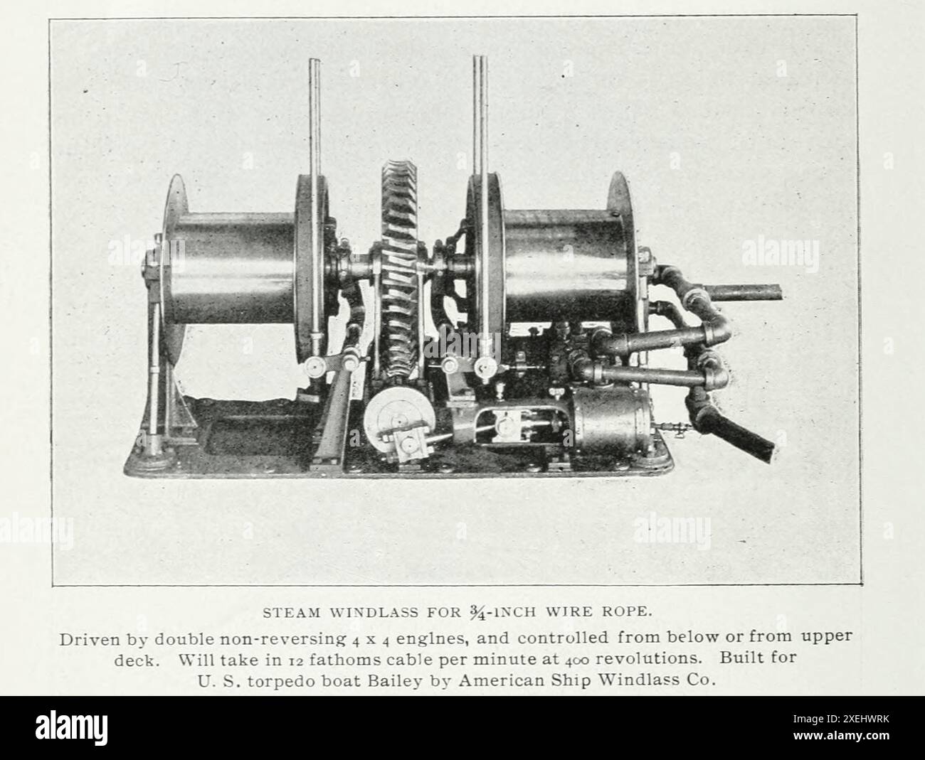 STEAM WINDLASS FOR 3/4-lNCH WIRE ROPE. Driven by double non-reversing ...