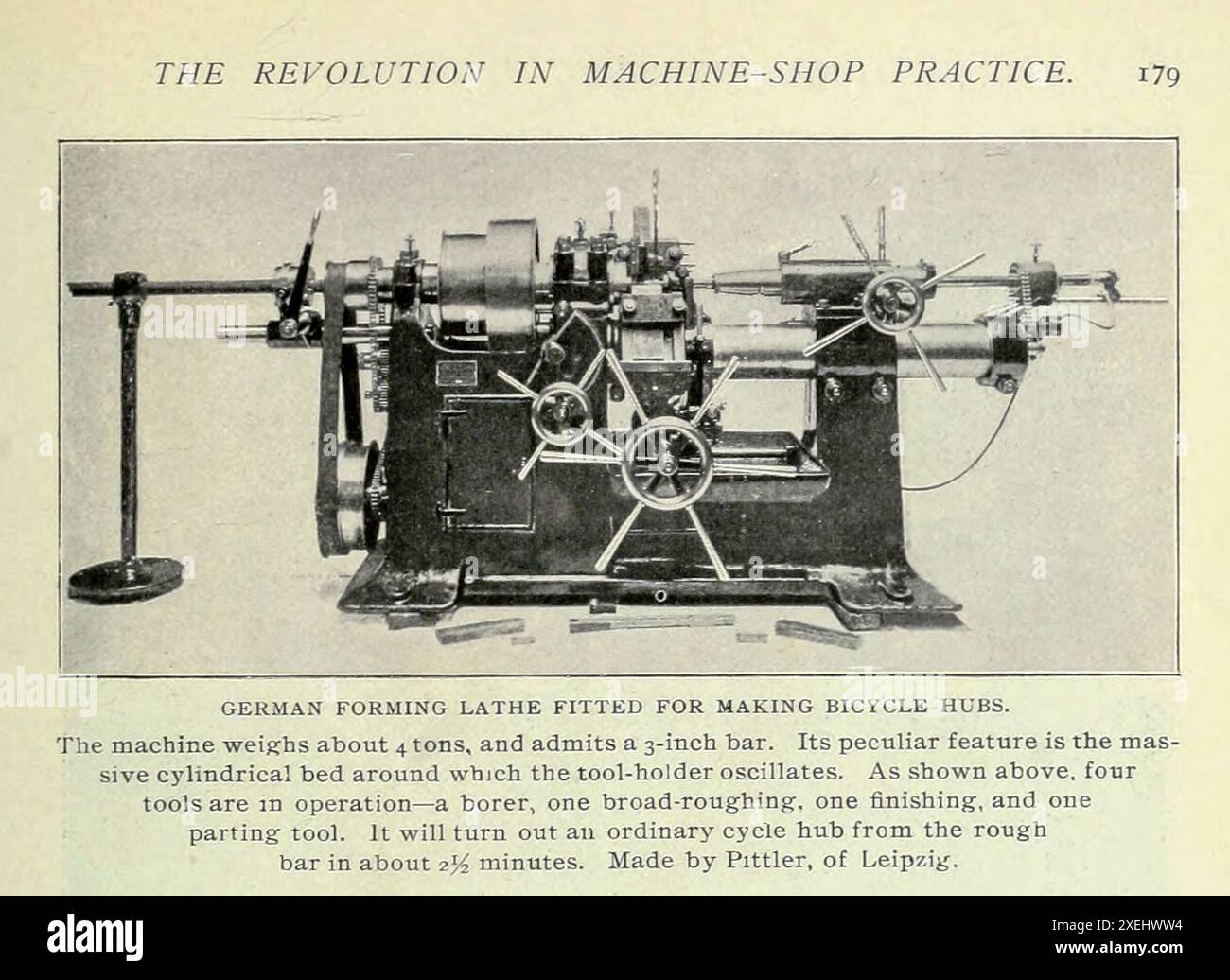GERMAN FORMING LATHE FITTED FOR MAKING BICYCLE HUBS. The machine weighs ...