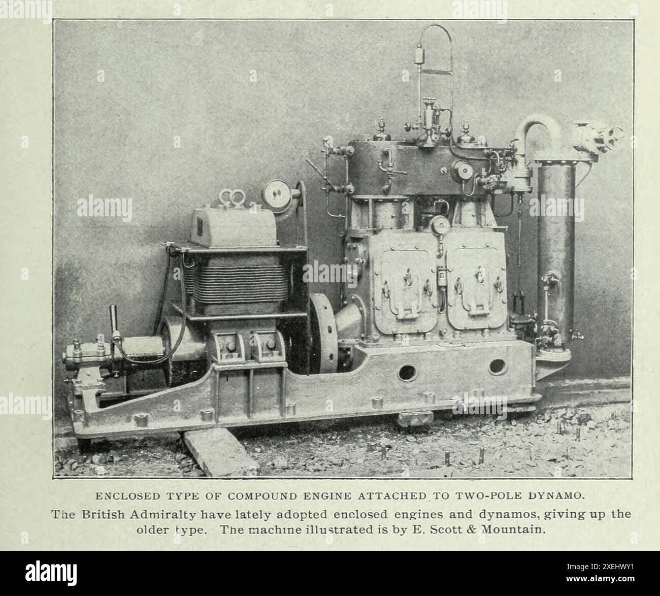 ENCLOSED TYPE OF COMPOUND ENGINE ATTACHED TO TWO-POLE DYNAMO. from the ...