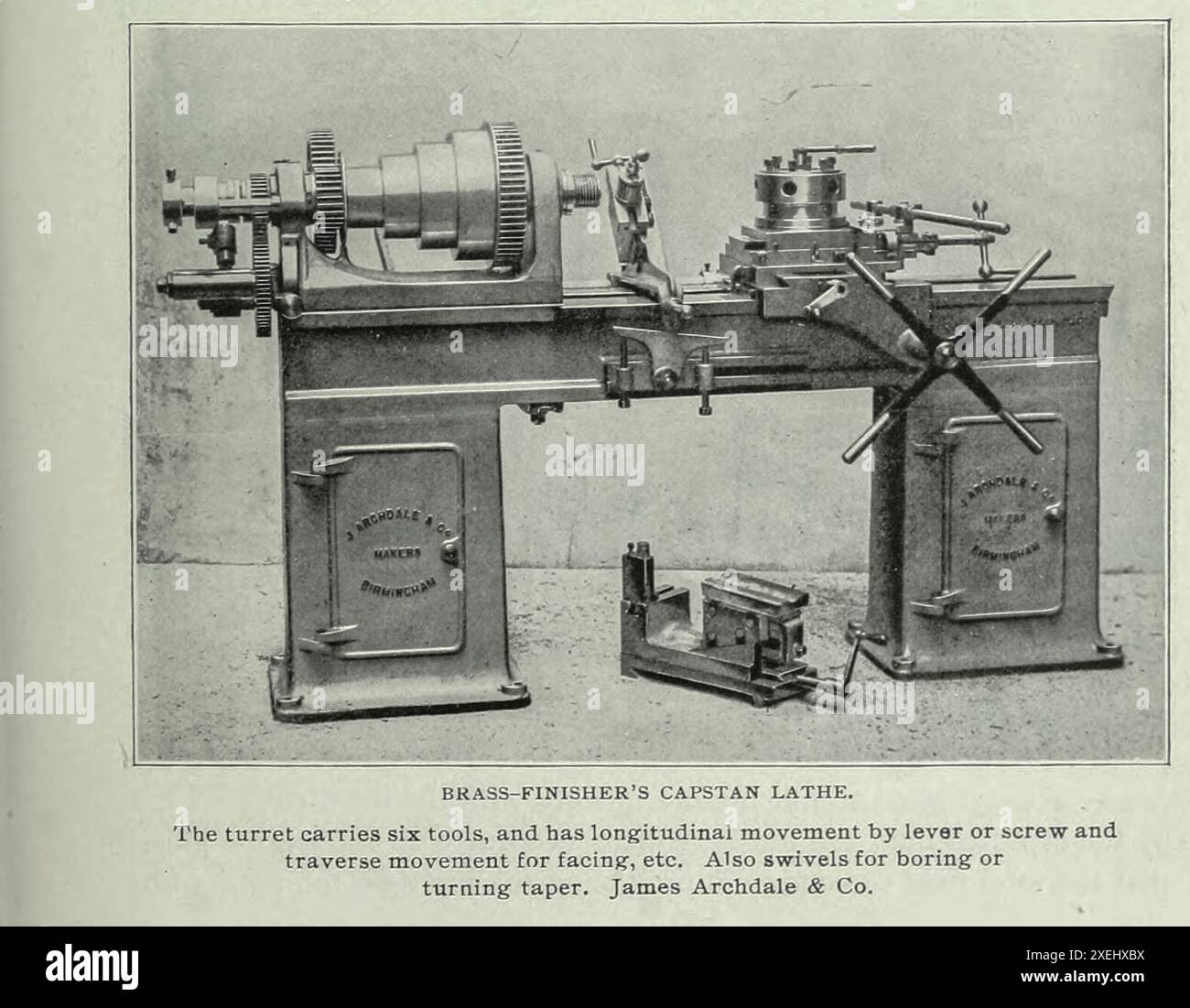 BRASS-FINISHER'S CAPSTAN LATHE. The turret carries six tools, and has ...