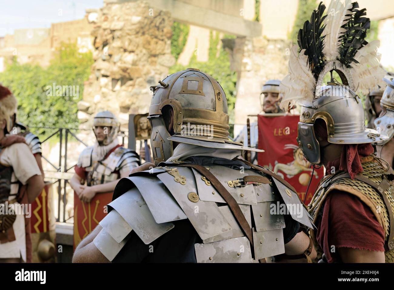 Enthusiastic reenactors dressed as Roman legionaries perform at the ...