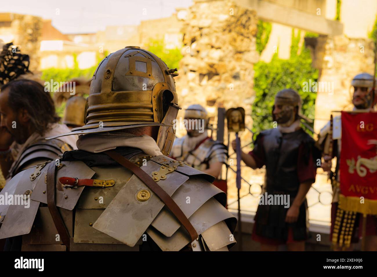 Enthusiastic reenactors dressed as Roman legionaries perform at the ...