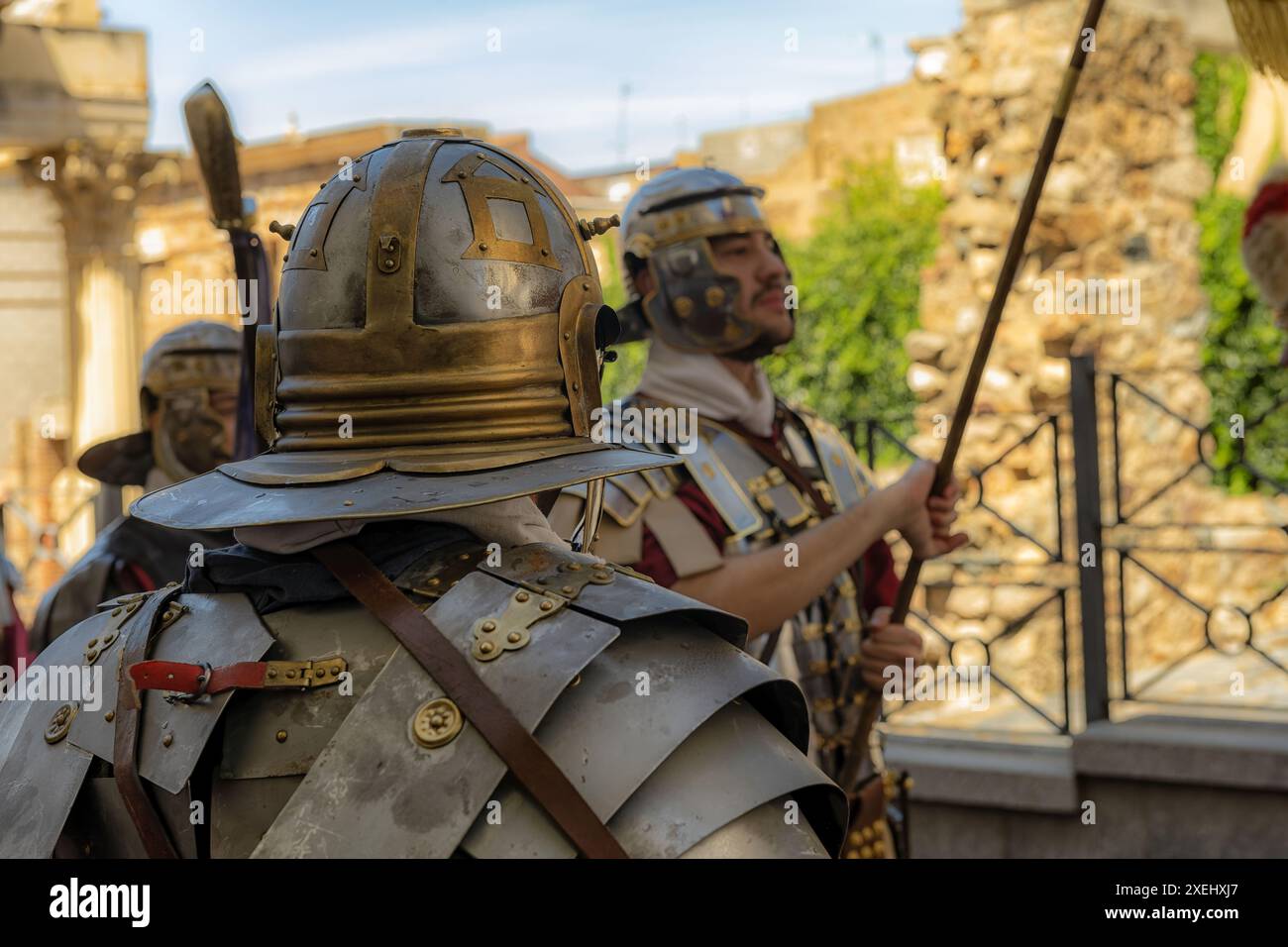 Enthusiastic reenactors dressed as Roman legionaries perform at the ...