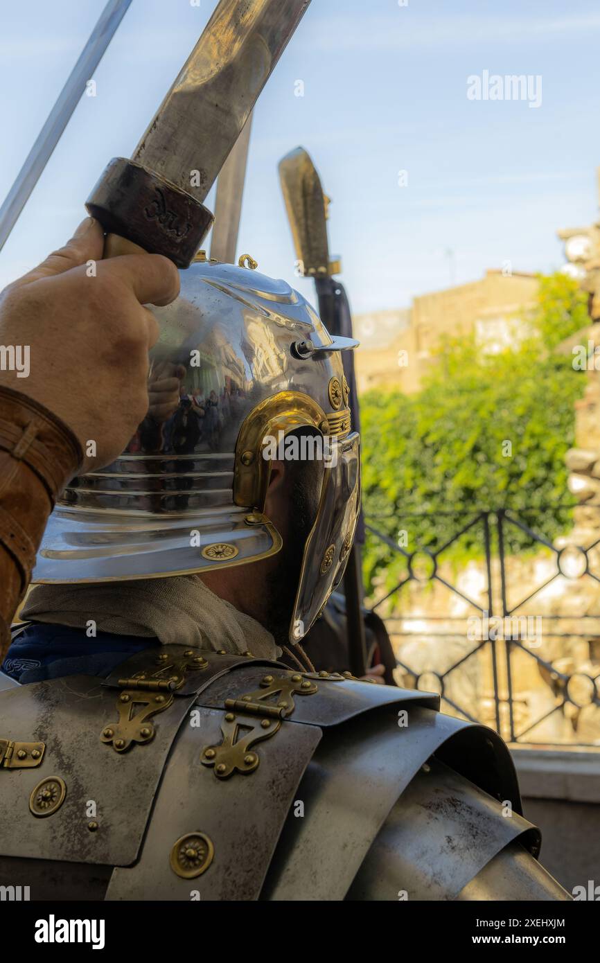 Enthusiastic reenactors dressed as Roman legionaries perform at the ...