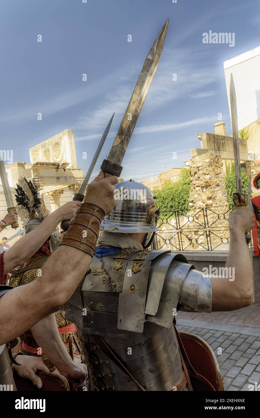 Enthusiastic reenactors dressed as Roman legionaries perform at the ...