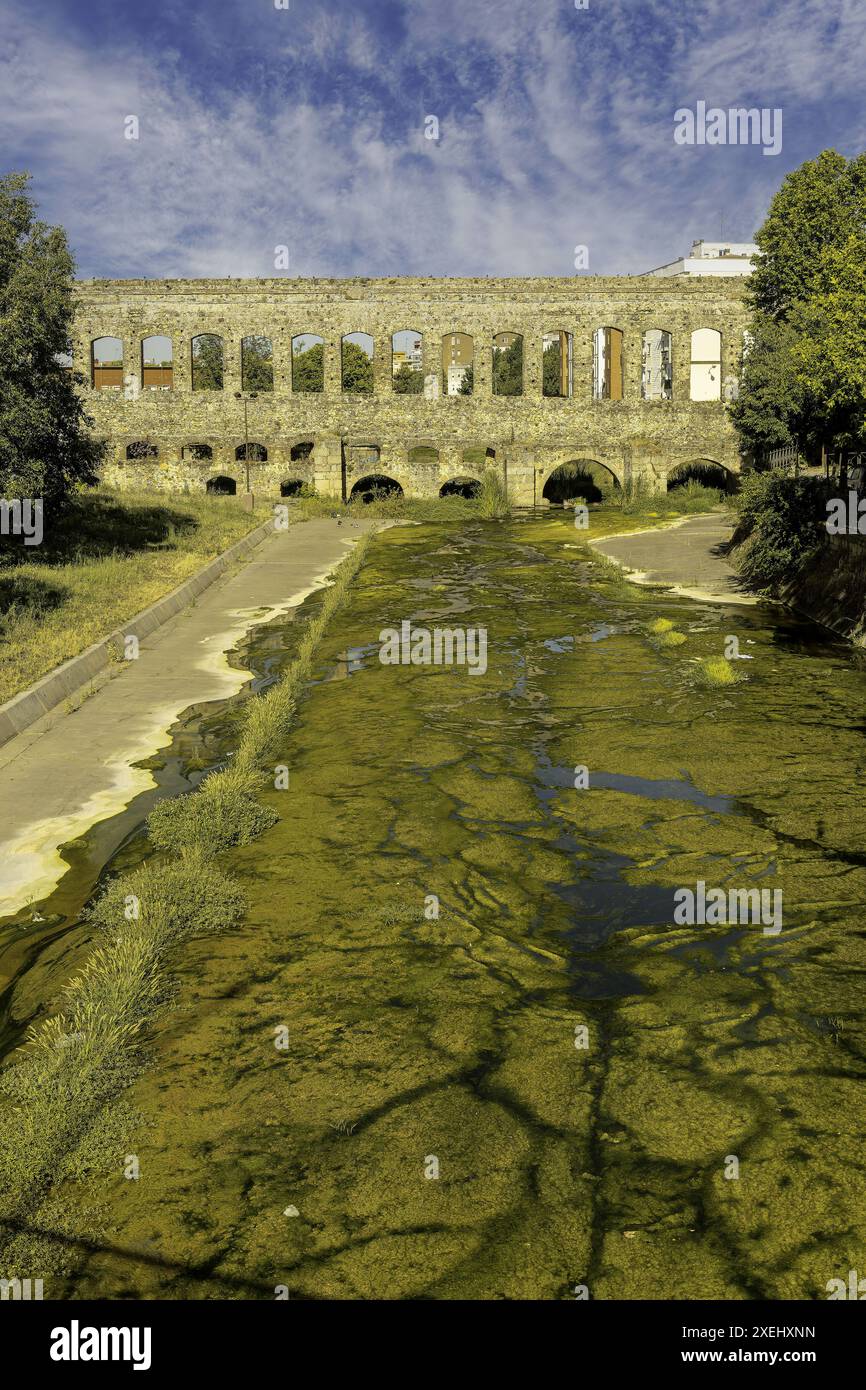 A section of the ancient Roman aqueduct in Merida, Spain, showcasing ...