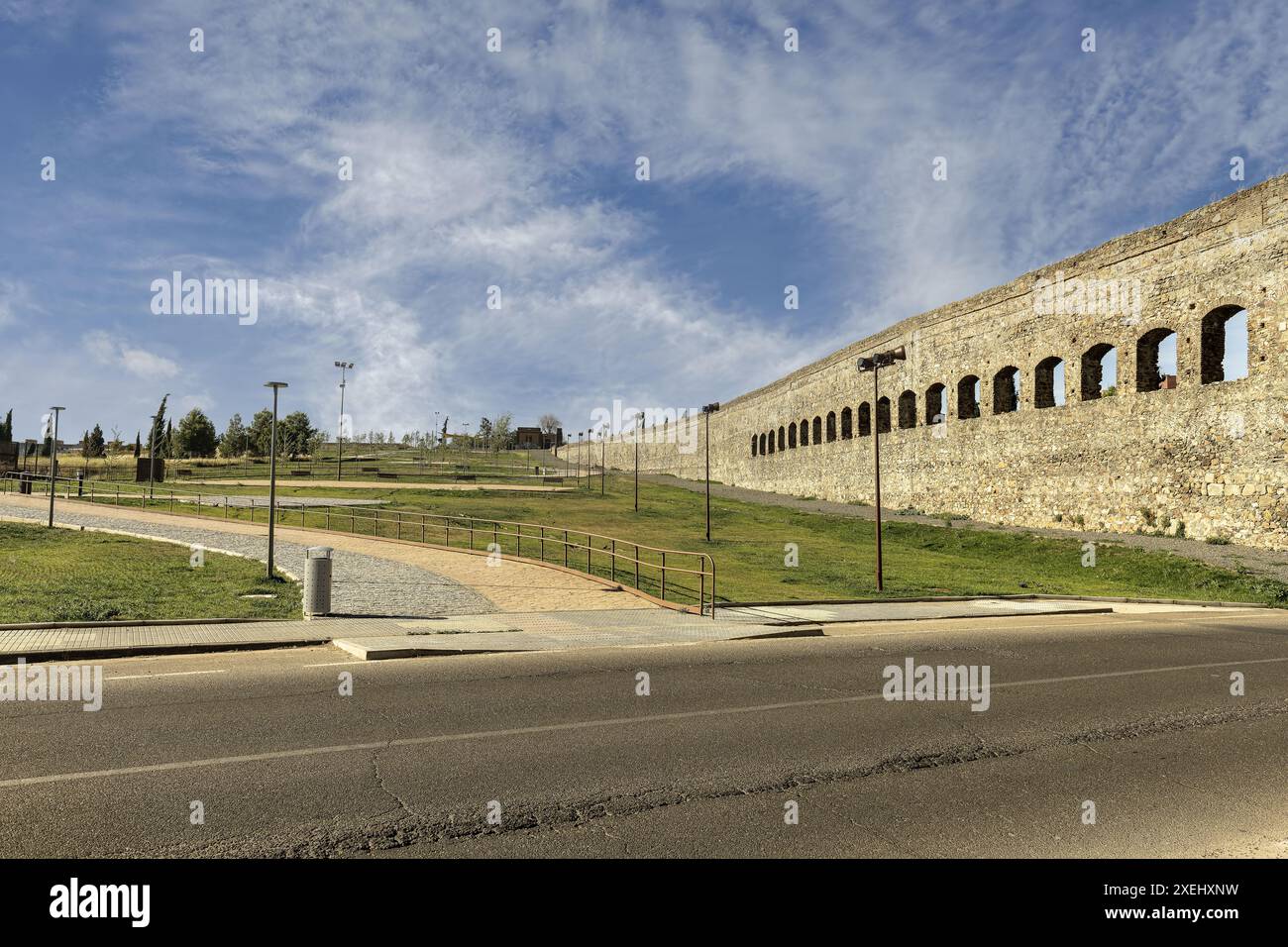 A section of the ancient Roman aqueduct in Merida, Spain, showcasing ...