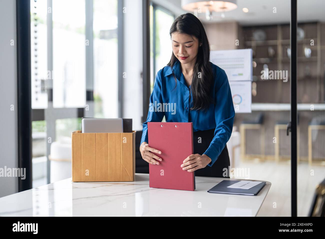 Quit Job asian business woman sending resignation letter and packing ...