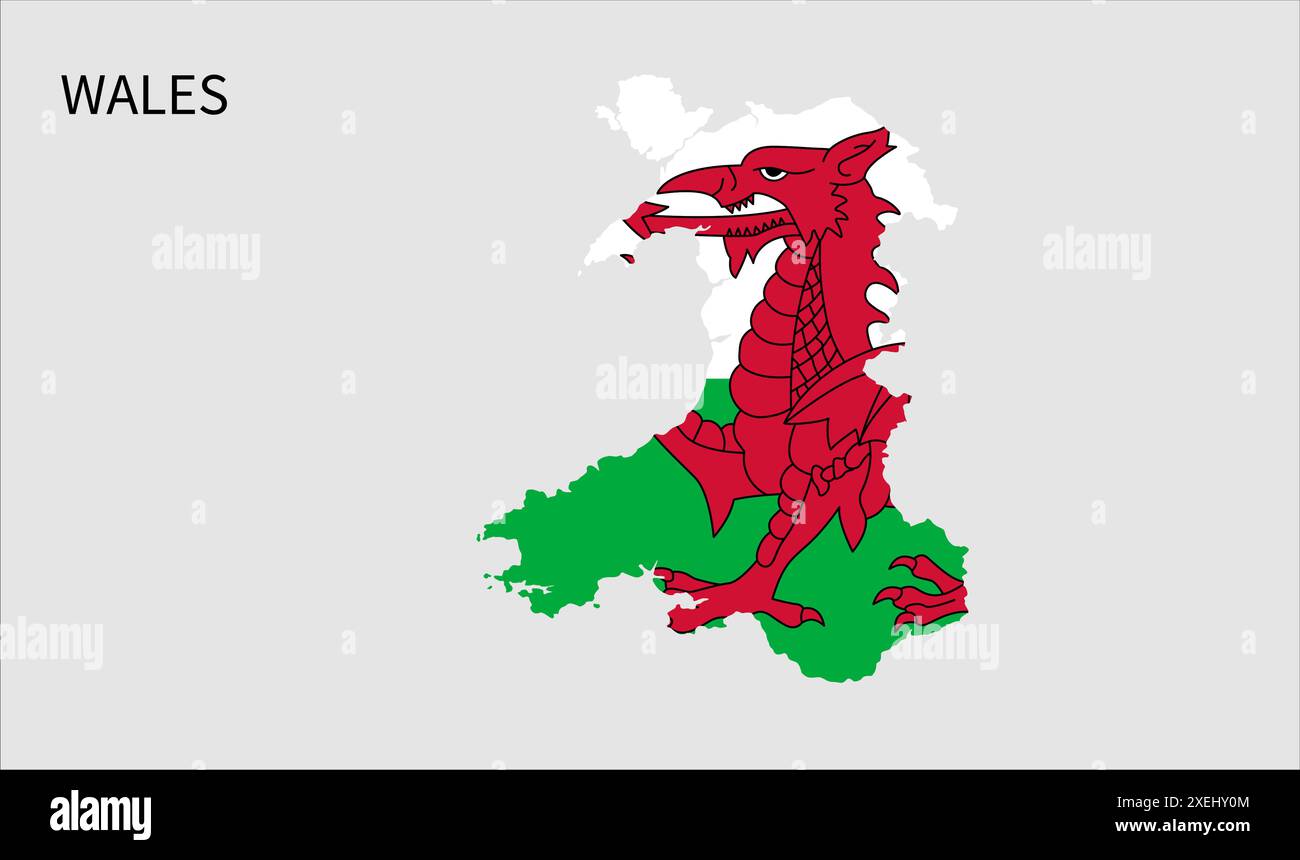 Wales flag map, official color with proportion, fully Editable ...