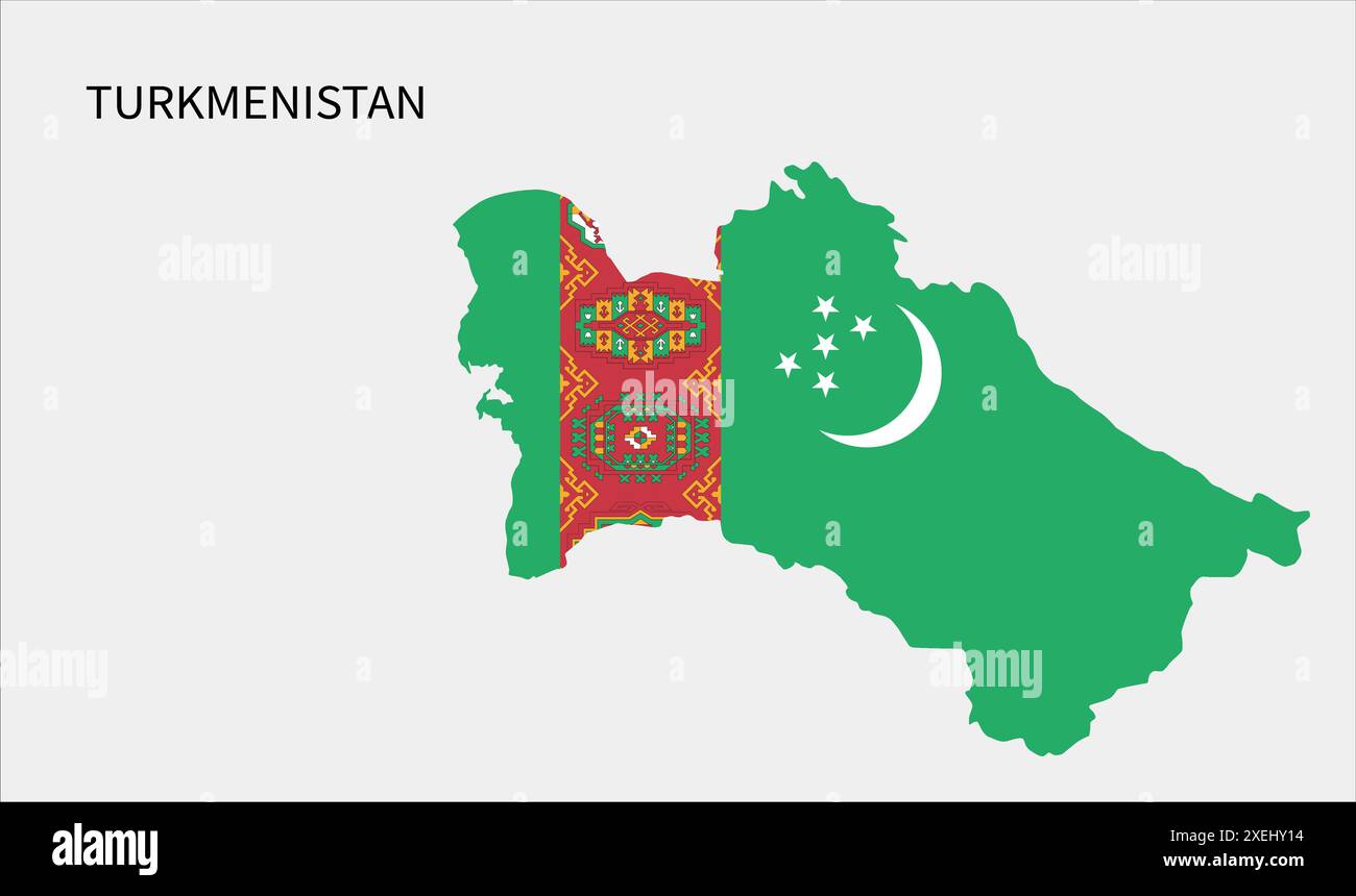 Turkmenistan flag map, official color with proportion, fully Editable illustration, vector, flag ...