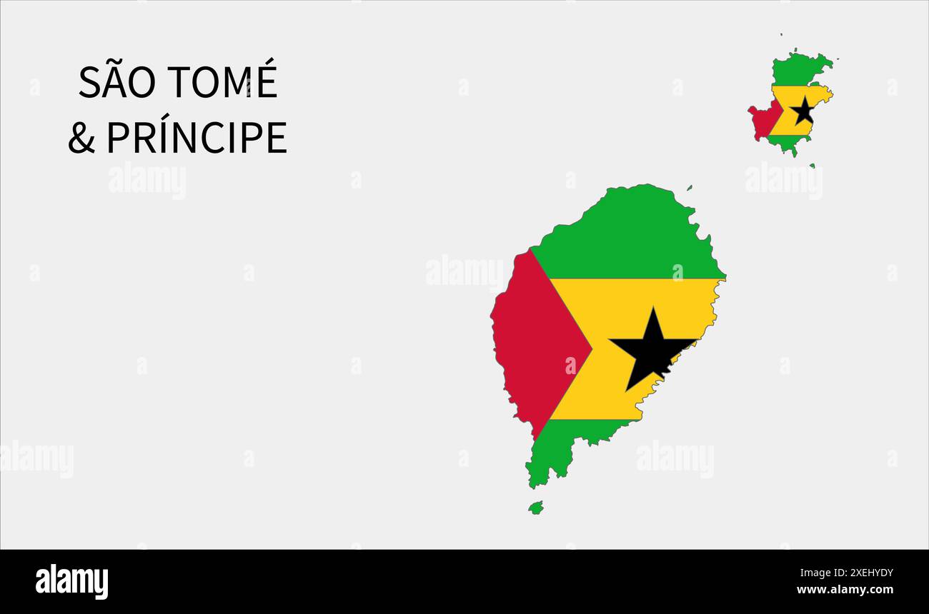 Sao Tome and Principe flag map, official color with proportion, fully ...