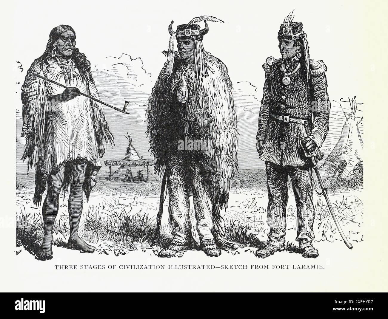 THREE STAGES OF CIVILIZATION ILLUSTRATED SKETCH FROM FORT LARAMIE. from ...