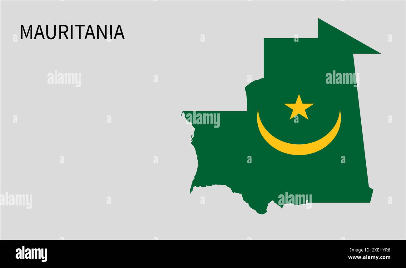 Mauritania flag map, official color with proportion, fully Editable ...