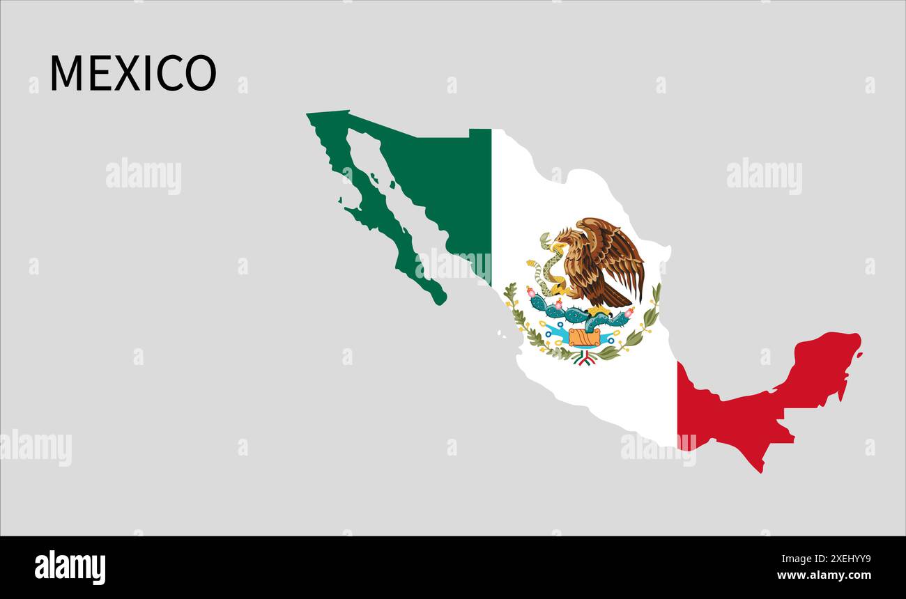 Mexico flag map, official color with proportion, fully Editable ...