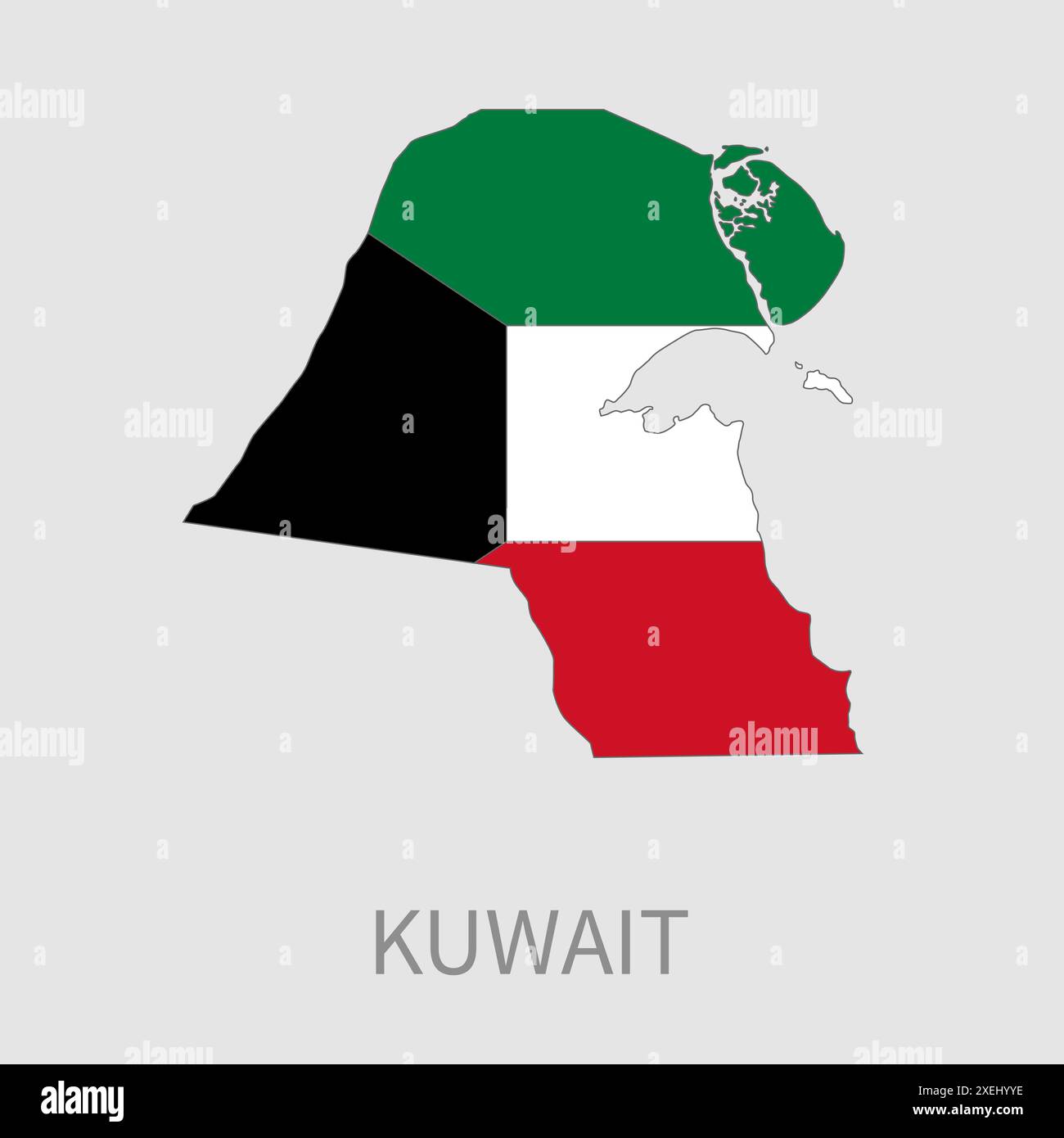 Kuwait flag map, official color with proportion, fully Editable ...