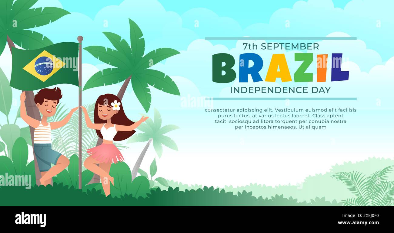 Brazil Independence Day cartoon Banner, a pair of children dancing ...