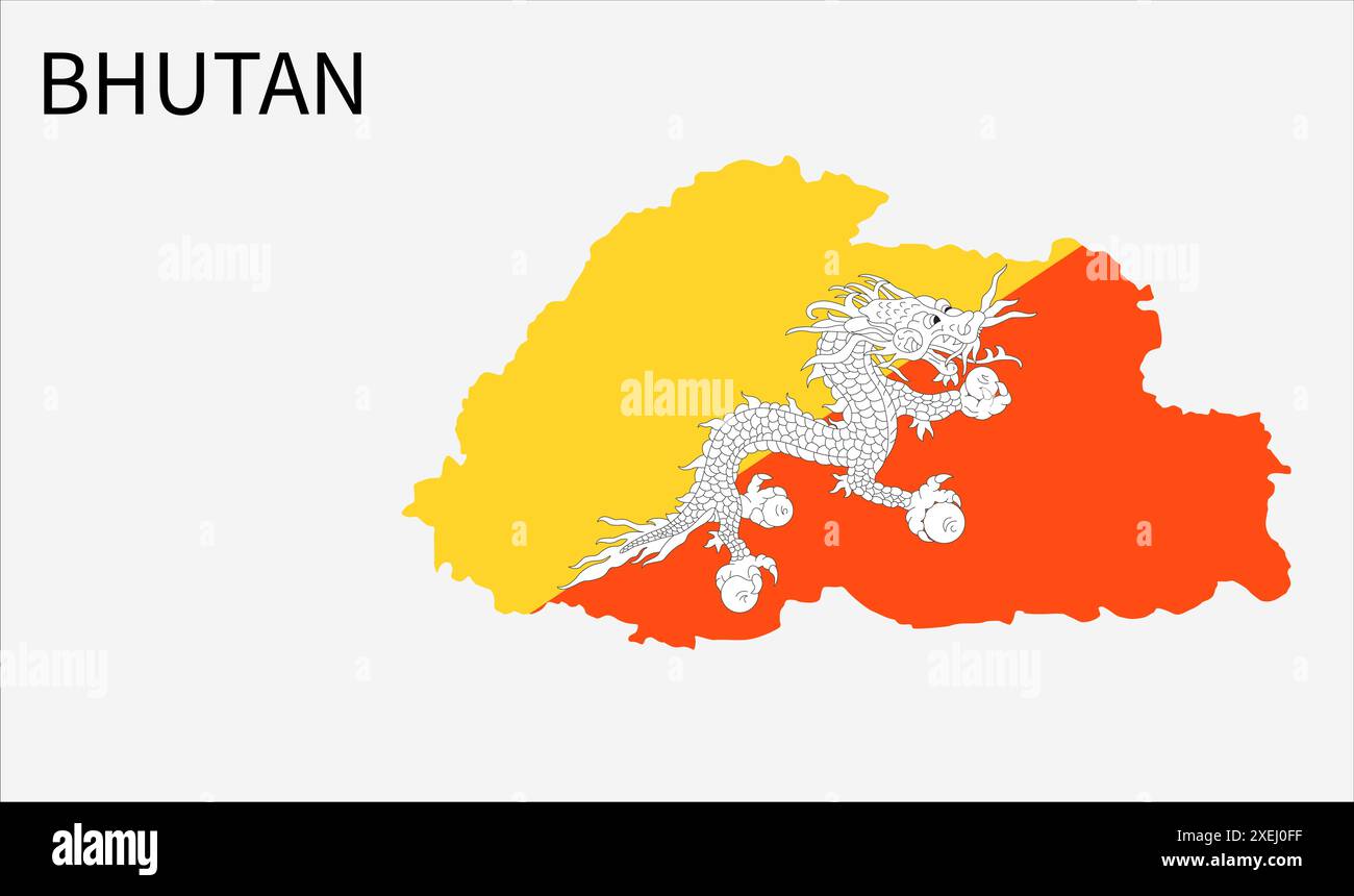 Bhutan flag map, official color with proportion, fully Editable ...