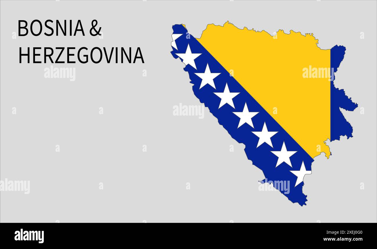 Bosnia and Herzegovina flag map, official color with proportion, fully ...