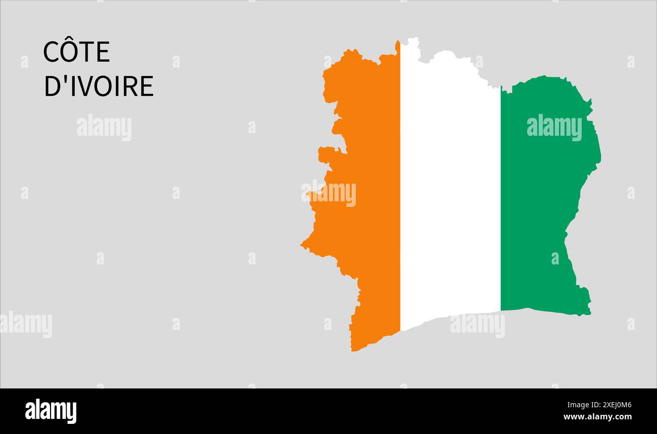 Cote D Ivoire flag map, official color with proportion, fully Editable ...