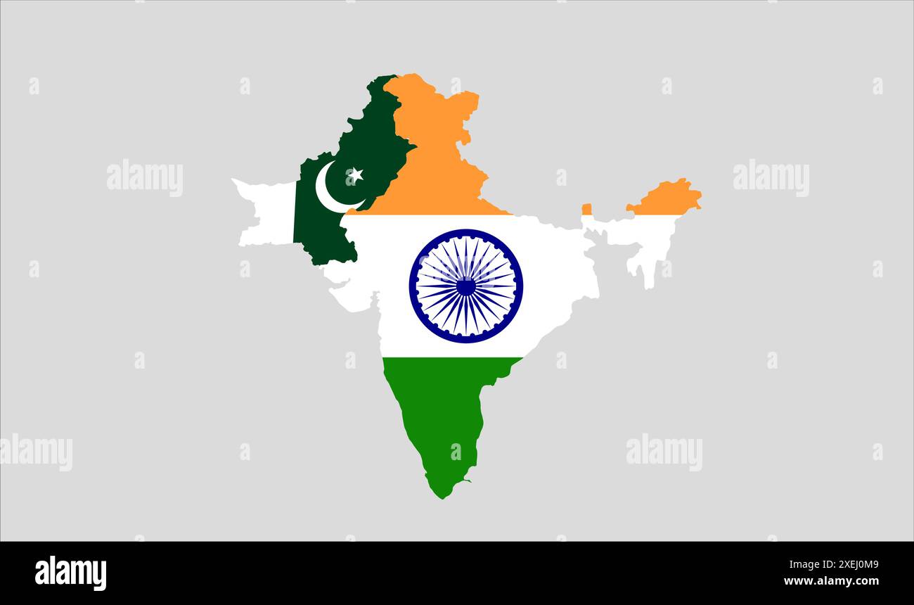 India and Pakistan flag map, official color with proportion, fully ...