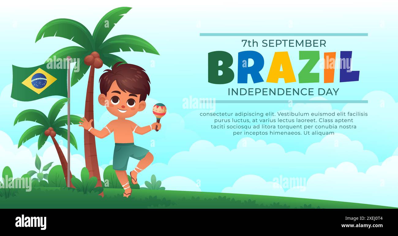 Cartoon Brazil Independence Day Banner, 7th september celebration kids ...