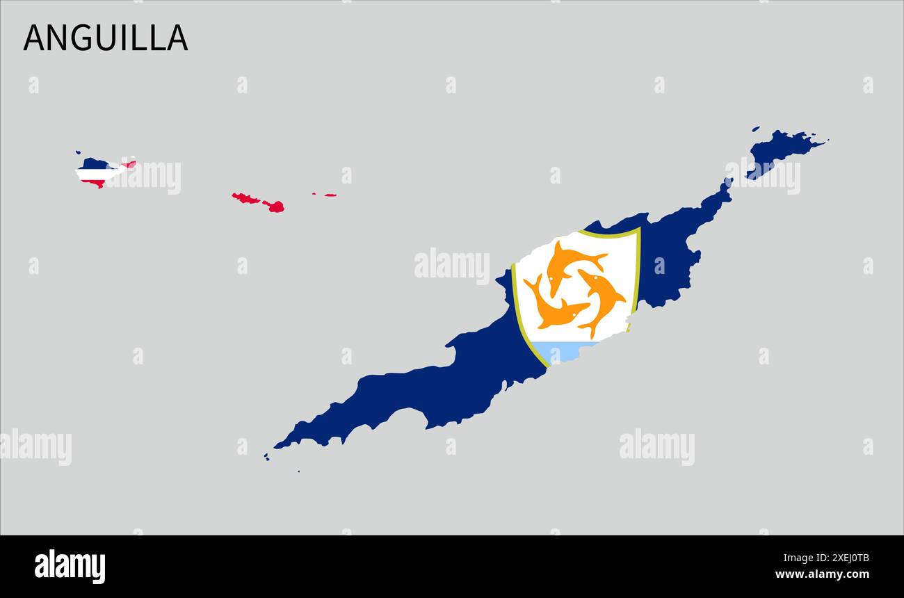 Anguilla flag map, official color with proportion, fully Editable ...