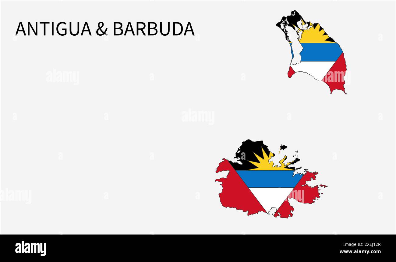 Antigua and Barbuda flag map, official color with proportion, fully ...