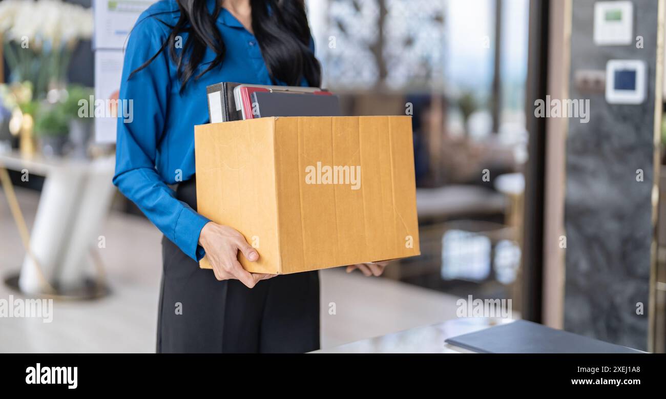 Quit Job asian business woman sending resignation letter and packing ...