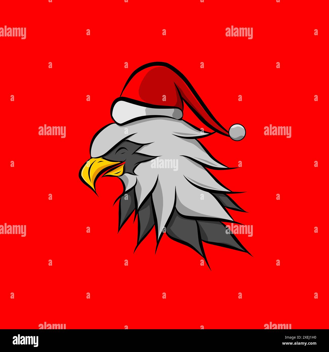 christmas eagle falcon hawk cartoon with santa claus cap logo design on ...