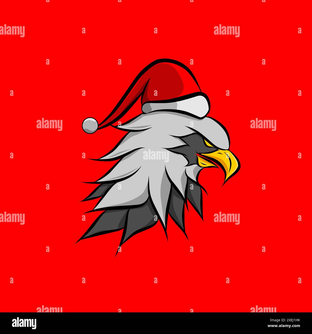 christmas eagle falcon hawk cartoon with santa claus cap logo design on ...