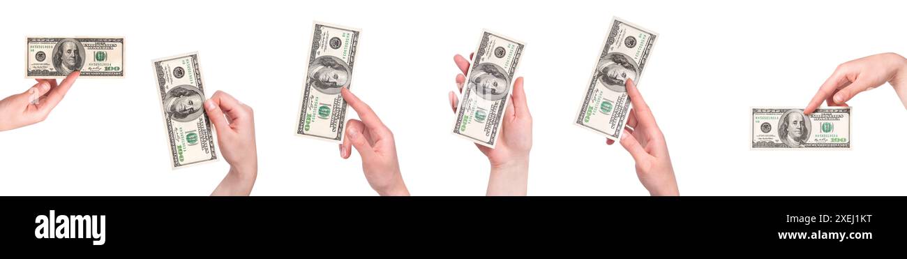 Hand giving money to other hand isolated on white background Stock ...