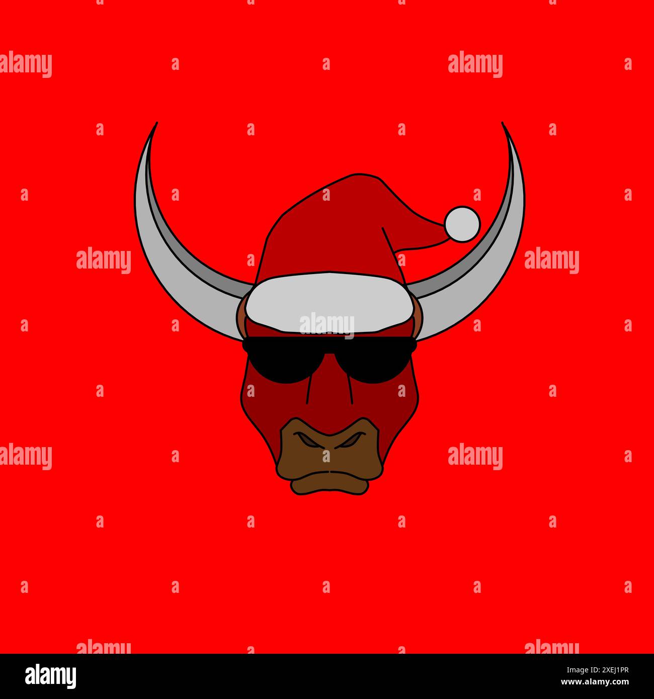 christmas cow bull cartoon with santa claus cap logo design on isolated ...
