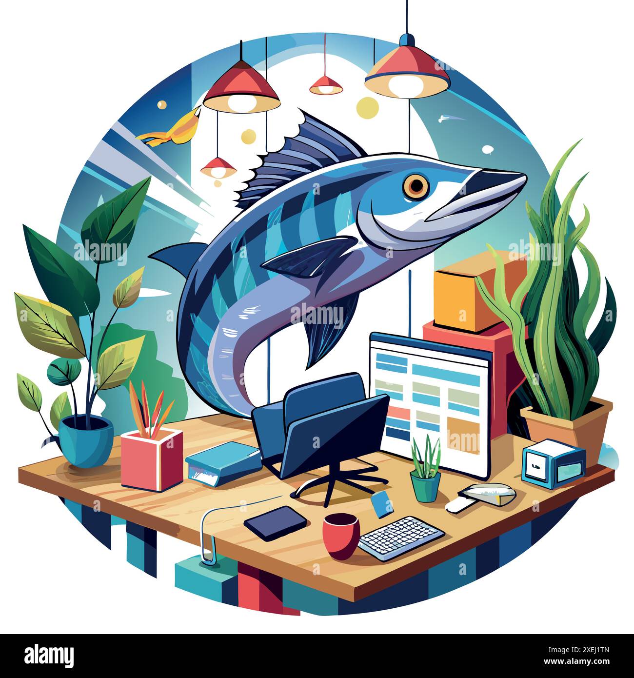 Cobia Fish ignored walks office vector. AI generated image. Clipart ...