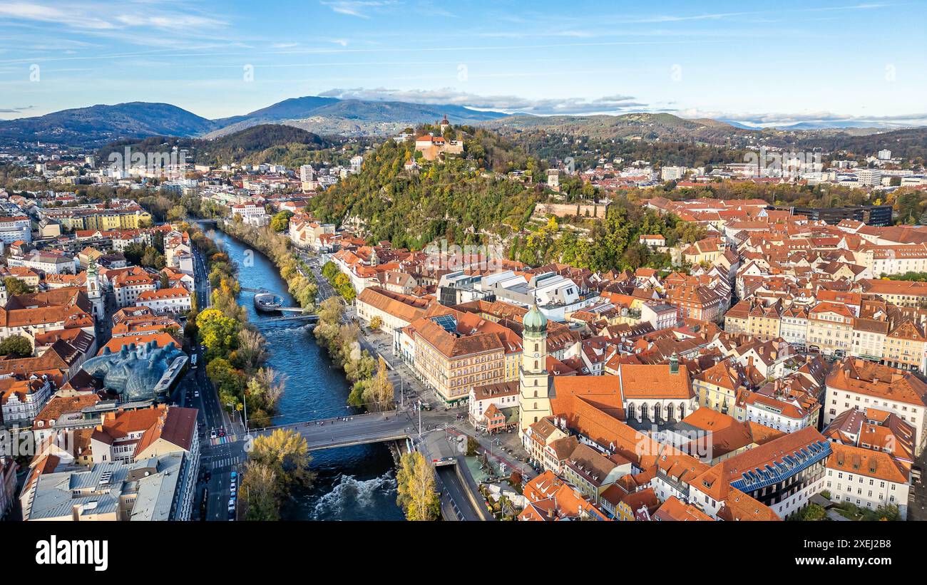 Graz old town as part of the Unesco historical heritage. Famous tourist ...