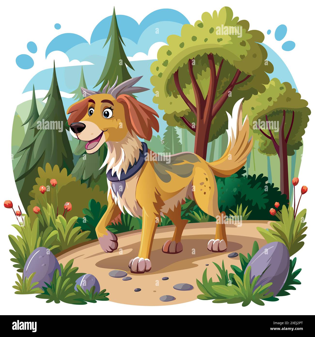 Cockalier dog rejected walks forest vector. AI generated image. Clipart ...